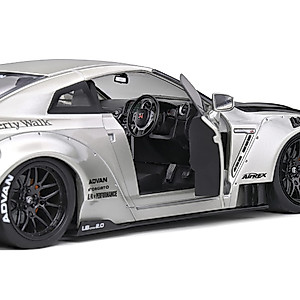 2020 GT-R (R35) RHD (Right Hand Drive) Liberty Walk Body Kit Pearl Gray Metallic with Carbon Hood 1/18 Diecast Model Car by Solido S1805802