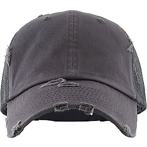 Funky Junque Distressed Low Profile Vintage Polo Style Trucker Dad Hat - Dark Grey