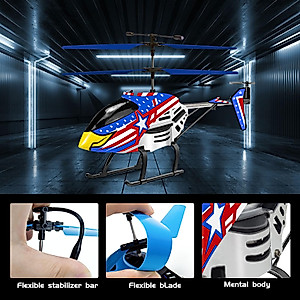 Remote Control Helicopter for Kids Adults, 2.4GHz RC Helicopter Toy 3.5 Channel Helicopter with LED Lights, One Key Take Off/Landing Rc Flying Toy for Boys Girls 5 6+ Birthday Gift, Eagle Patriotic