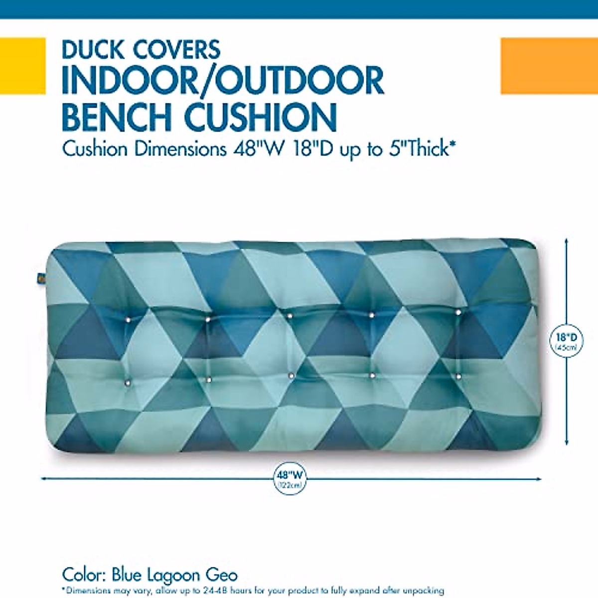 Duck Covers Water-Resistant Indoor/Outdoor Bench Cushion, 48 x 18 x 5 Inch, Blue Lagoon Geo, Patio Bench Cushion