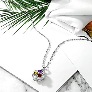 Gem Stone King 925 Sterling Silver Build Your Own Personalized 3 Heart Shape Birthstones Fashion Love Mothers Flower Blossom Pendant Necklace For Women with 18 Inch Chain