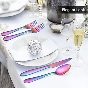 LIANYU 40-Piece Rainbow Silverware Set for 8, Stainless Steel Colorful Flatware Cutlery Set, Tableware Eating Utensils Include Forks Knives Spoons, Mirror Polished, Dishwasher Safe