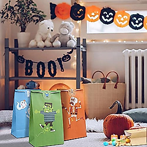 KIMOBER 36pcs Halloween Paper Gift Candy Bags,Trick or Treat Goodie Bags With Sticker For Halloween Party Favor Supplies