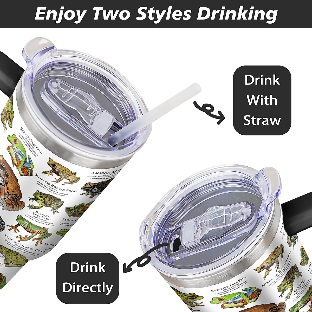 puhnhsv 30 oz Frog Tumbler with Handle and Straw, 30oz Insulated Stainless Frog Tumbler Coffee Travel Mugs Cup Water Bottle Frog Lovers Gifts for Women Girls