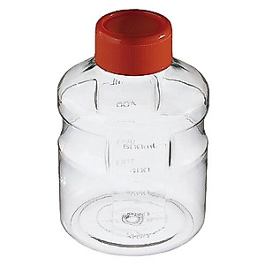 Corning 430518 Polystyrene Cylindrical 1000mL Easy Grip Disposable Storage Bottle, with 45mm Orange HDPE Cap (Case of 24)