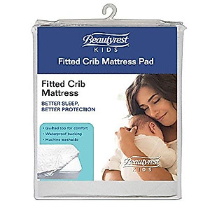 Beautyrest Kids Fitted Crib Mattress Pad | Waterproof | 52” x 28” | Machine Washable, White