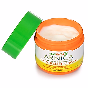 MaxRelief Arnica Montana Pain Cream - Advanced Formula for Deep Relief - Soothe Knee, Joint & Muscle Pain - Reduce Swelling, Joint Inflammation Fibromyalgia & Plantar Fasciitis Relief - Emu Oil 2oz