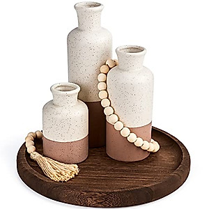 Yangbaga 11.8InWood Rustic Round Decorative Serving Tray，Ottoman Centerpiece Candle Holder Trays ，Farmhouse Tray for Kitchen Countertop& Home Decor &Coffee Table