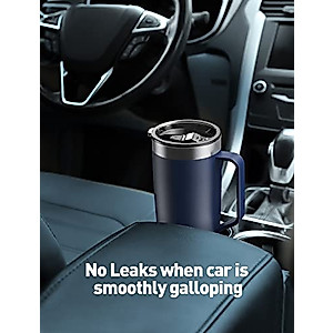 LyriFine Travel Mug with Handle, Od335 24oz Insulated Coffee Mug with Lid, Travel Mugs for Hot and Cold Double-Wall Vacuum Stainless Steel & Sliding Lid for Daily Life, Travel, Office, Blue