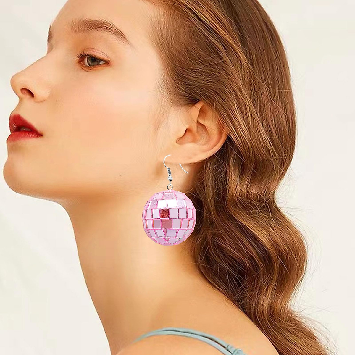 MAQVQLU Disco Ball Earrings for Women Colorful Disco Earrings 60s or 70s Disco Mirror Ball Earrings Halloween Party Earrings Halloween Jewelry