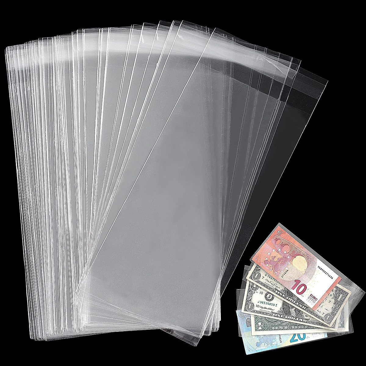 Uncle Paul Clear Paper Money Holder 18.5x9CM/7.2x3.5IN - Currency Sleeves Money Sleeve PP Material for Banknote/Bill/Trading Card/Stamp 100 Pieces PN01L100