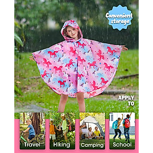 WAWSAM Lightweight Kids Rain Poncho Reusable Toddler Raincoat Waterproof Girls Rain Jacket