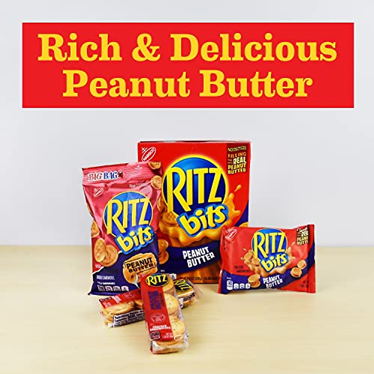 RITZ Bits Peanut Butter Cracker Sandwiches, Big Bag, 3 Ounce (Pack of 12)