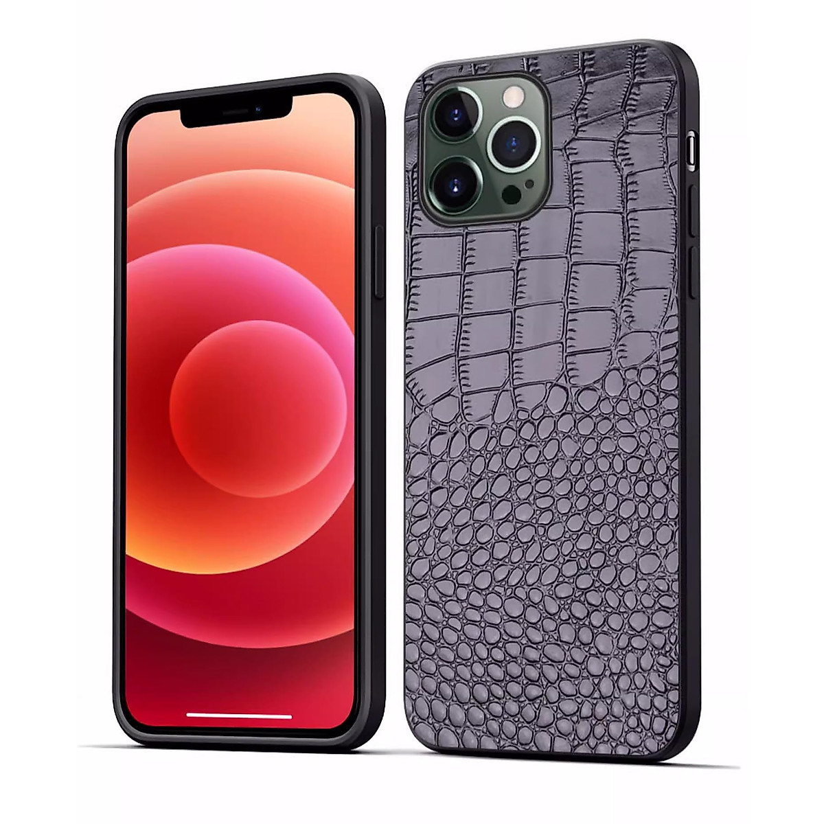 for iPhone 15 Pro Max Genuine Leather Case Luxury Design Cute Slim Crocodile Pattern Shiny Bling Glitter Fancy Back Cover for Women Girls Man Phone Skin,Brown