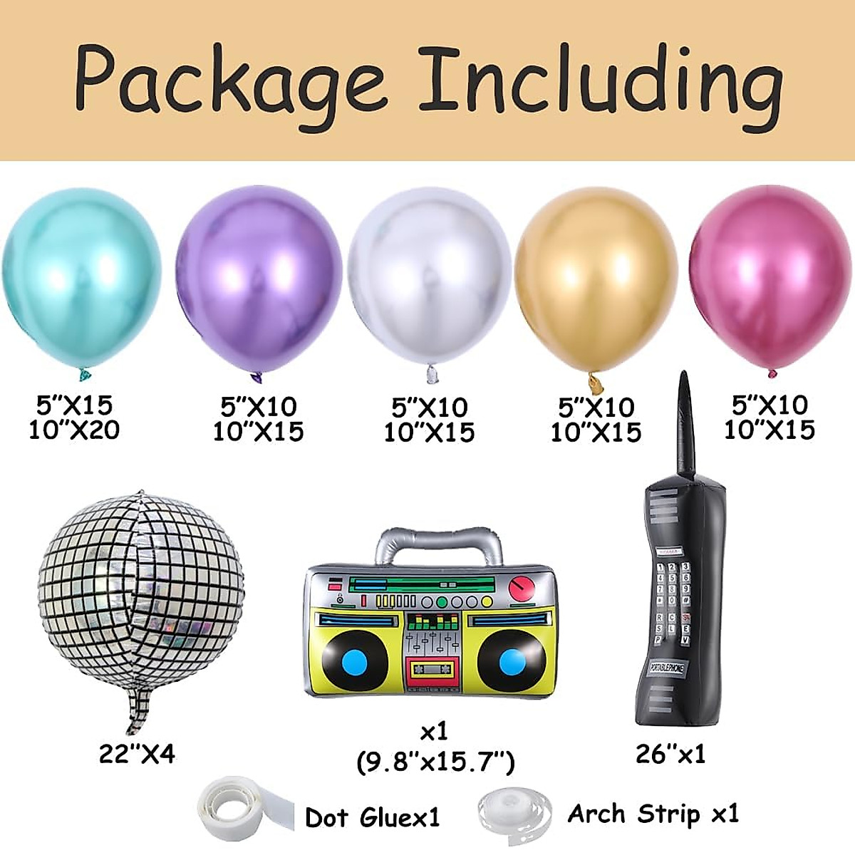 80s 90s Party Decorations 141PCS Disco Ball Balloon Garland Arch Kit with Metallic Gold Silver Balloons Radio Microphone Inflatable for 90s 80s Theme Birthday Party Decorations
