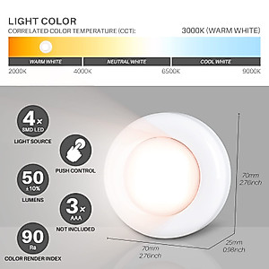 Tap Light Push Lights STAR-SPANGLED Mini Night Touch Light LED Puck Lights Portable Under Cabinet Lighting Battery Operated Powered DIY Stick On Lights Wireless Closet Counter Kitchen Warm White 5Pack