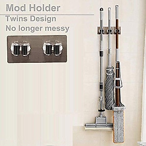 2IN1 No Drilling Broom Mop Holder, Broom Gripper Holds Self Adhesive, Wall Mounted Storage Rack Storage & Organization for Home, Kitchen Pan and Wardrobe Bathroom Garage Laundry Organizer Rack