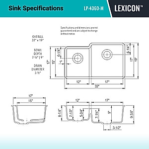 32" x 19" Quartz Kitchen Sink, 40/60 Double Bowl Kitchen Sinks, Drop-in Sink, Undermount Sink, Galaxy Mocha Kitchen Sink, Double Sink Kitchen, Grids, Strainer and Flange, Lexicon Platinum LP-4060-M