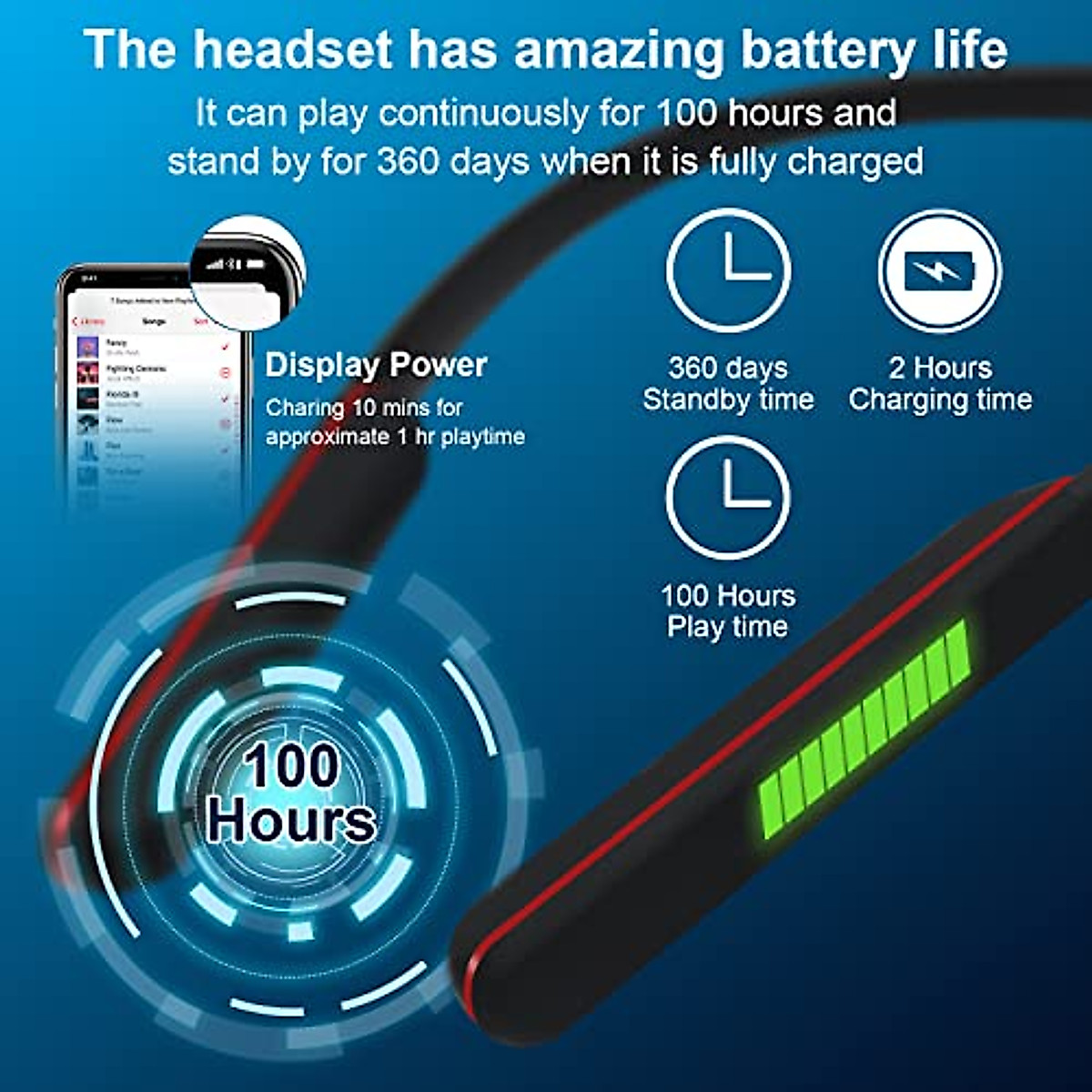 EEAABBR Neckband Bluetooth Headphones 100h Playtime V5.0 Bluetooth Headset Neckband Built-in Microphone IPX7 Waterproof,Neck Headphones for Android iPhone Suitable for Sports Driving Cycling