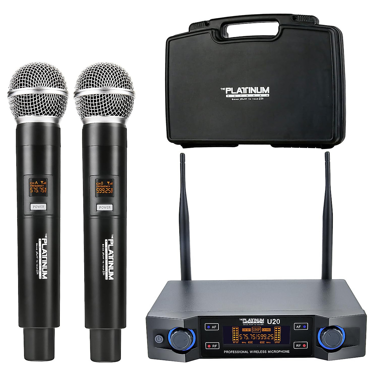 The Platinum UHF Wireless Microphone System, 200FT UHF Range Metal Professional Dual Channel Handheld Dynamic Mic System with Professional Karaoke Receiver, for Party, KTV, Meeting, Wedding (TP-U20)