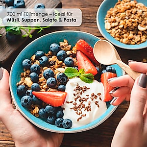 MIAMIO - 6 x 24 Ounce Cereal/Soup Bowl Set Lumera Collection/Premium Ceramic Tableware Set - Handmade (Blue Bowls)