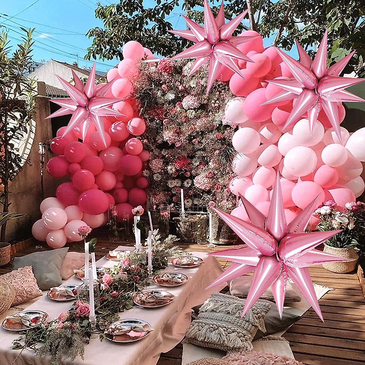 FUNTOOB Pink Star Balloons Metallic Star Foil Balloons Birthday Balloons Pink Star Cone Balloons Starburst Balloon Spike Balloons for Birthday Graduation Business Event Christmas Decorations (50Pcs)