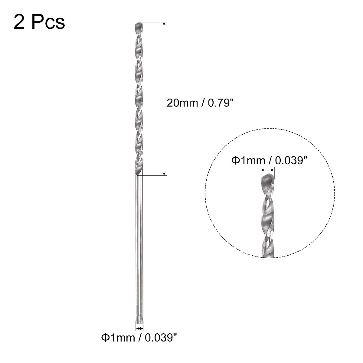 uxcell Solid Carbide Drill Bits, 1mm C2/K20 Tungsten Carbide Jobber Drill Bits Straight Shank Drilling Tool for Stainless Steel Aluminum Iron Metal Plastic 2pcs