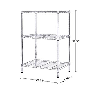 BNSPLY 3 Tier Wire Shelving Unit, Adjustable Wire Rack, Metal Storage Shelves for Kitchen, Pantry, Laundry, Bathroom, Closet (13.5" D x 23" W x 31.5" H, Chrome)