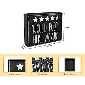 Pigort Funny Toliet Sign Decoration Box 5 Stars Would Here Again, Bathroom Sign Plaque 5"x6" Toilet Decor Rustic Wood Plaque - Funny Bathroom Signs