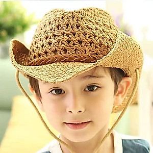 Straw Cowboy Sun Hat for Women/Kid Shapeable Western Style Country UPF 50+ Cap