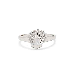 Pura Vida Silver Shell Signet Ring - Brass Base Band, Rhodium Plating - Size 8