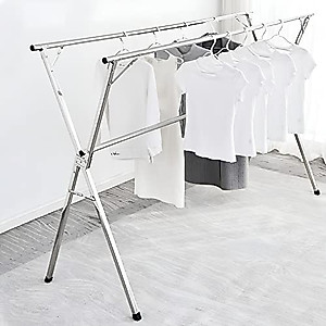 TORIBIO Clothes Drying Rack, 47 Inch Retractable Laundry Drying Rack Folding Indoor Outdoor, Length Adjustable Heavy Duty Stainless Steel Clothing Drying Rack with Windproof Hooks