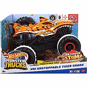 Hot Wheels Rc Monster Trucks Unstoppable Tiger Shark in 1:15 Scale, Remote-Control Toy Truck with Terrain Action Tires