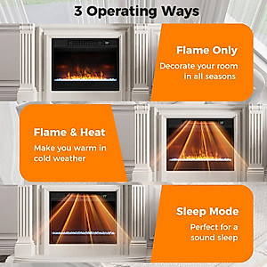 COSTWAY Electric Fireplace Inserts 23-inch Wide, 1500W Recessed Fireplace Insert with Remote Control, 6 Flame Colors, 5 Brightness, 8H Timer, Overheat Protection, Infrared Fireplace Heater for Indoor