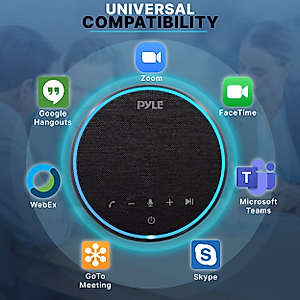 PyleUsa Conference Speaker Bluetooth Speakerphone - Multipurpose Conference & Streaming Speaker,Noise Canceling Swiss Immersive Crisp Voice Pickup for Office,Travel,Home, w/USB-C,Aux Cables - PSCN42