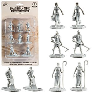 Monster Townsfolk Mini Fantasy Figures - 8pc Paintable Fieldworker Non Player Character NPC Miniatures - 1" Hex-Sized Compatible with DND Dungeons Dragons, Pathfinder, Tabletop Games