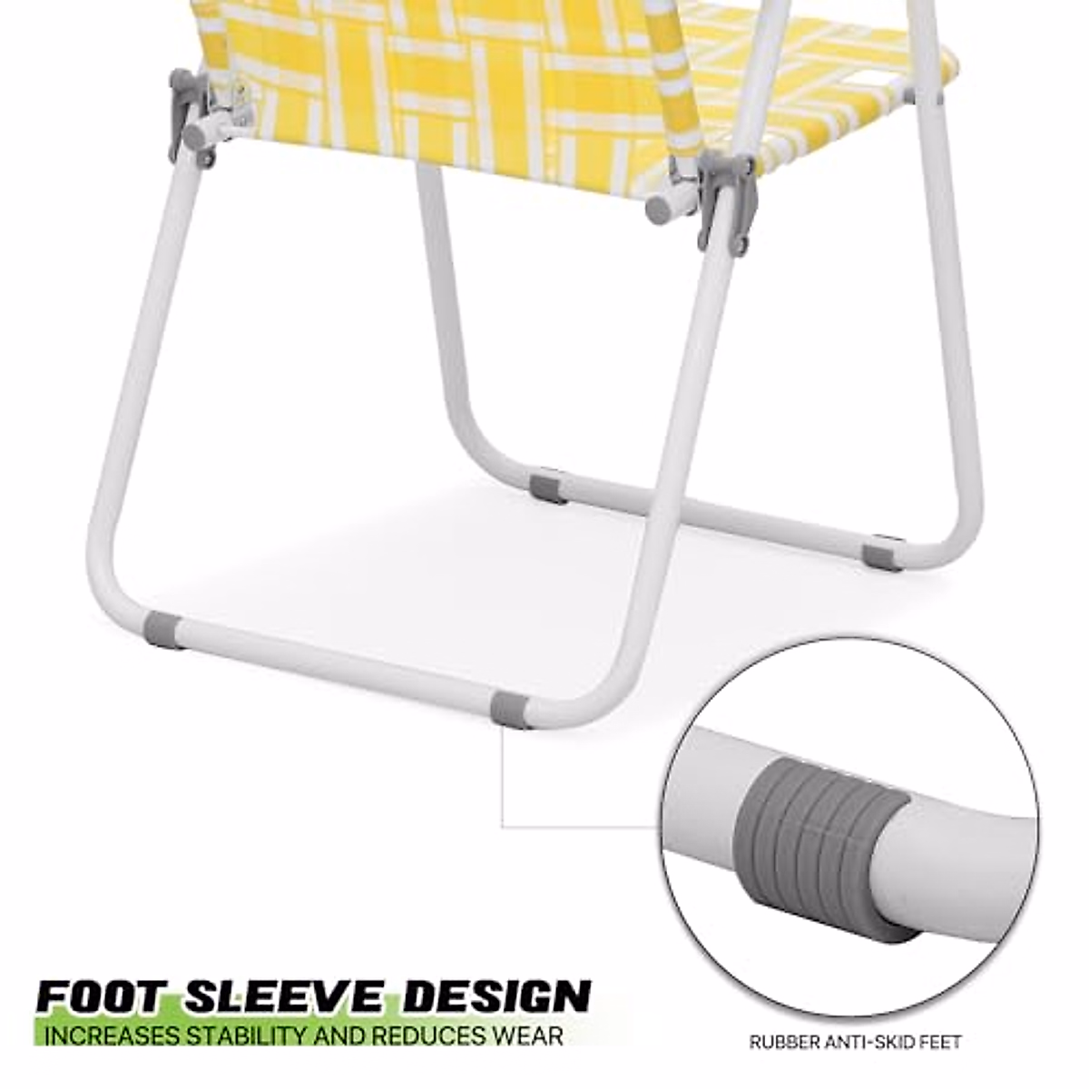 Magshion Folding Webbed Lawn Beach Chair for Adults, Lightweight Steel Frame, Portable Outdoor Camping Chairs for Fishing, Patio, Yard & Garden, Support to 250 lbs (2-Pack, Yellow)