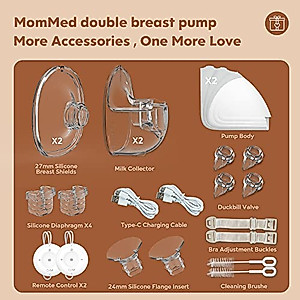 MomMed Double Breast Pump, Wearable Hands Free , Electronic Breast Pump with Remote Control, 9 Levels All-in-One Painless Breastfeeding Pump, Leak-Proof Design & Low Noise, 24mm Flange