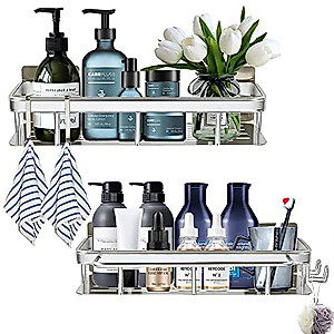Shower Caddy Bathroom Shower Organizer, Adhesive Shower Caddy No Drilling Shower Storage,Shower Shelves for Inside Shower Rustproof Shower Rack Silver 2 Pack