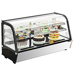 Wilprep Countertop Display Refrigerator, 48" Curved Glass Refrigerator Display Case, Commercial Countertop Display with Adjustable Shelves, Display Fridge for Pastry Cake, ETL, ETL sanitation Listed