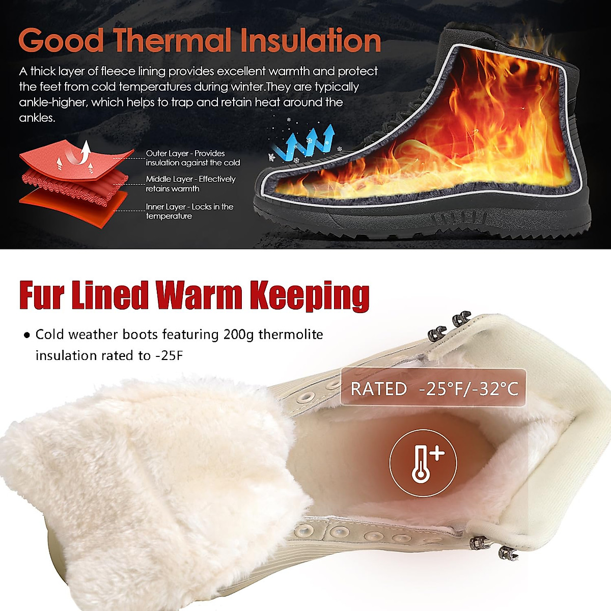 ulogu Snow Boots Women Waterproof Insulated White Duck Boots with Fur Lined Warm Ankle Booties Lightweight Comfortable Winter Shoes Zapatos Botas Invierno Para Mujeres size 6