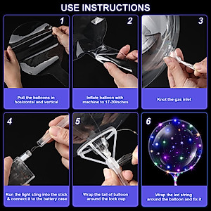 50 Pcs Clear Balloons 20 Inches LED Balloons Light up Balloons Flashing Bobo Balloons Glow Balloons Transparent Balloon with Handles and String Lights for Birthday Christmas Wedding Party Decoration