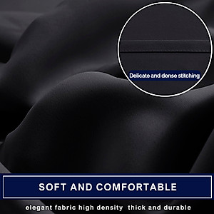 Hiasan Back Tab and Rod Pocket Blackout Curtains Sewn with Tiebacks - Thermal Insulated Room Darkening Curtains for Bedroom 42x63 Inch, Black, 2 Panels