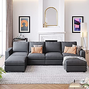 Merax 3 Pieces Upholstered U-Shaped Sectional Sofa Sets with Removable Ottomans for Living Room, Gray(New)