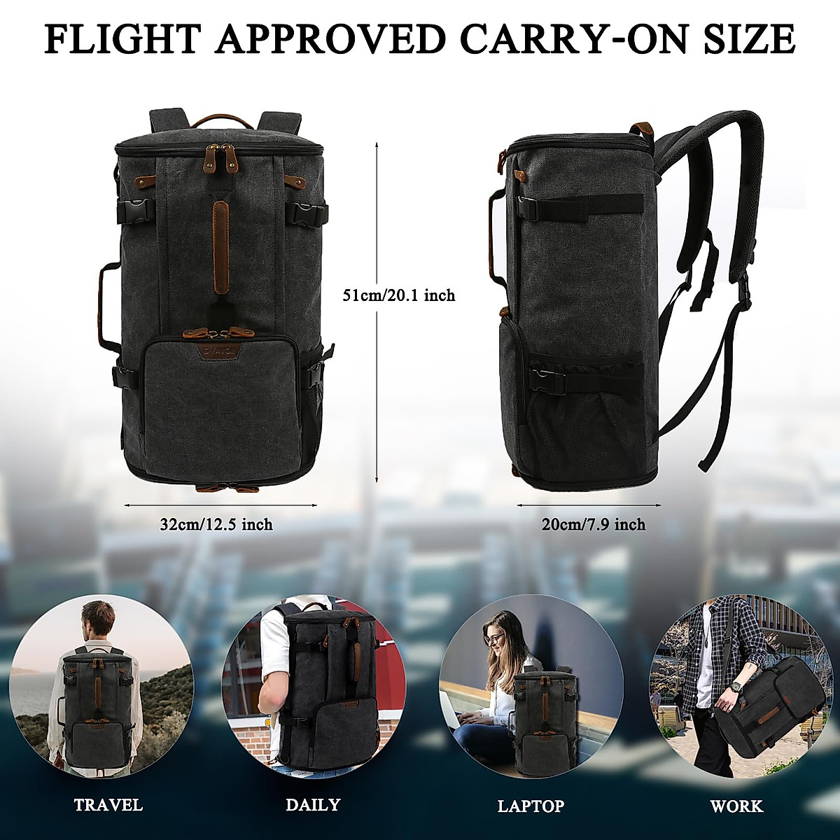 G-FAVOR 40L Travel Backpack, Vintage Canvas Rucksack Convertible Duffel Bag Carry On Backpack Fit for 17.3 Inch Laptop Bag