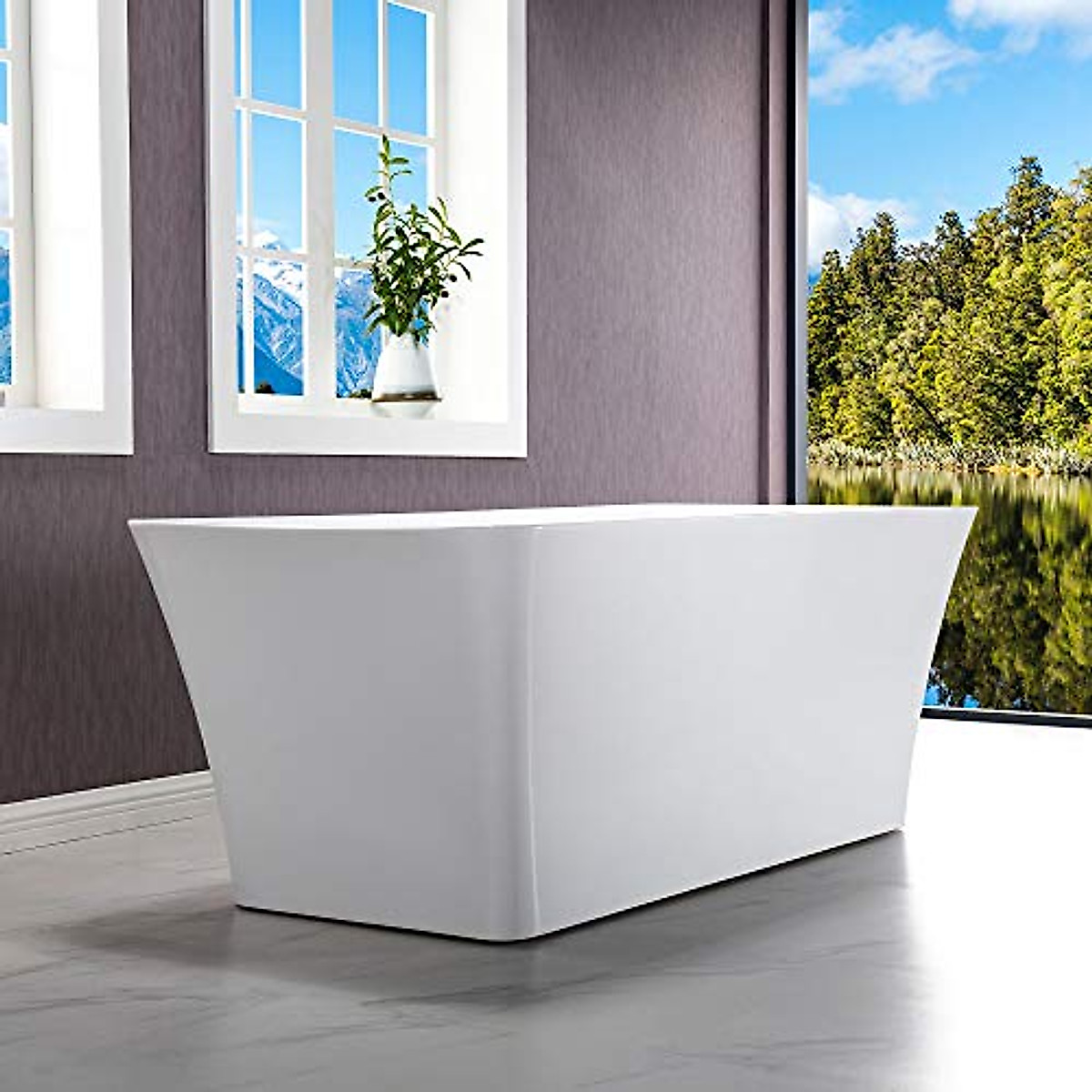 WOODBRIDGE 59" Freestanding White Acylic Soaking Bathtub with Matte Black Drain and Overflow,BTS1509-MB-Drain&O