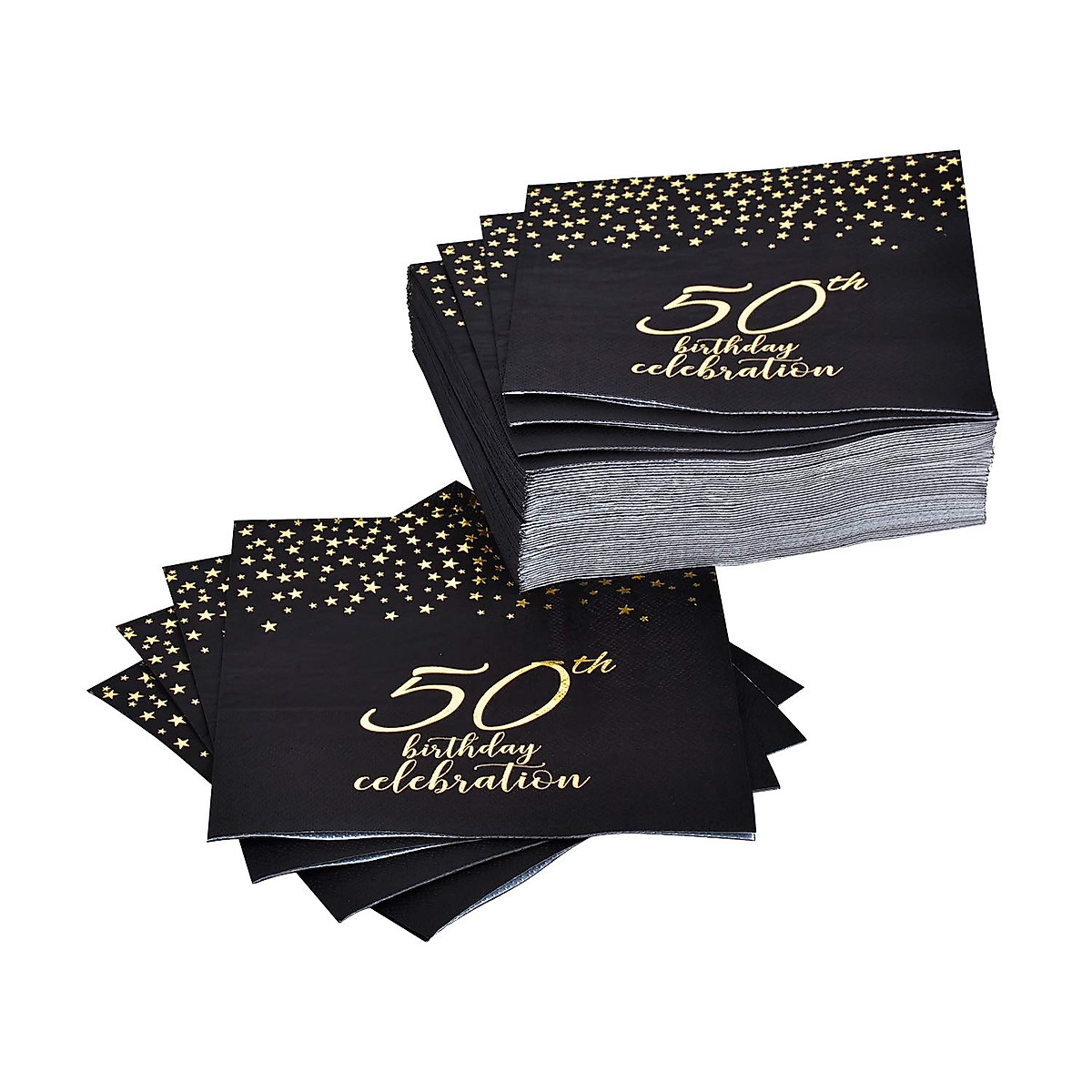 Gatherfun 50th Birthday Napkin Disposable Paper Napkins Black and Gold Party Decorations Tableware for Men Woman 50 Birthday Party（6.5X6.5in, 3-Ply, 50-Pack)
