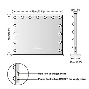 Fenair Vanity Mirror with Lights and Bluetooth Hollywood Speaker Support Answer Call, Touch Screen, 3 Color Modes Tabletop 15 Dimmable Bulbs
