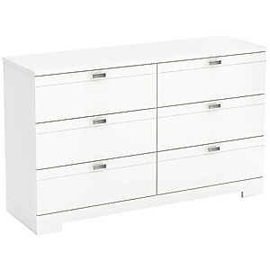 South Shore Reevo 6-Drawer Double Dresser, Pure White with Matte Nickel Handles