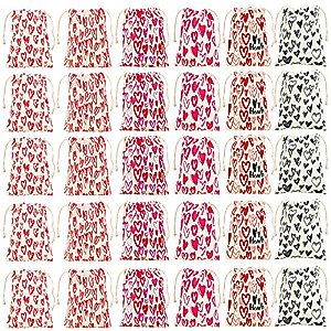 EYNDYN 30Pieces Heart Canvas Gift Bags with Drawstring Valentines Day Bag Wedding Wrapping Bags for Valentines Day, Weddings Anniversary, Baby Showers, Bridal Party Favors